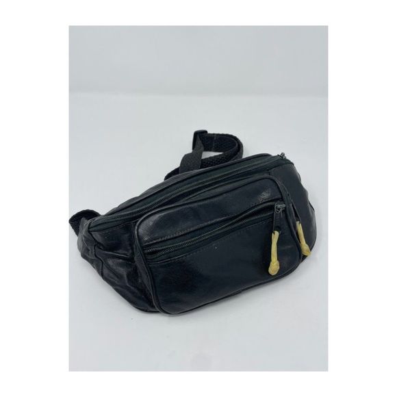 Vintage | Bags | Vintage9s Black Leather Fanny Pack Bum Bag Utility ...